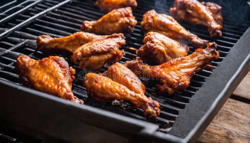 A Grill with Chicken Wings on it Stock Illustration - Illustration of ...