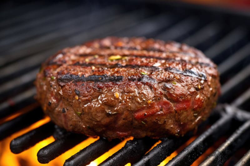 Grill with a Closeup View of a Single Burger Patty Stock Illustration ...