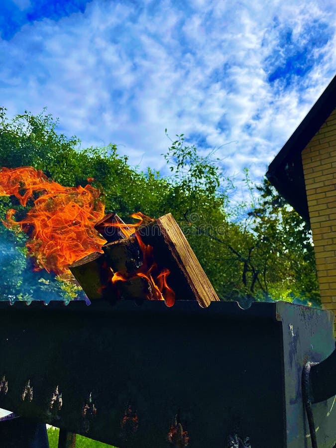 Grill and fire BBQ time stock image. Image of house - 255331381