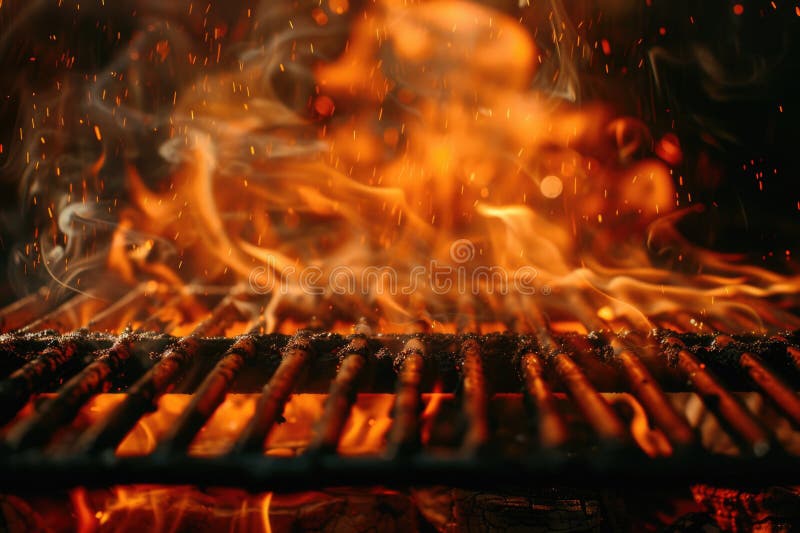 Grill with Fire and Billowing Smoke Stock Image - Image of firewood ...