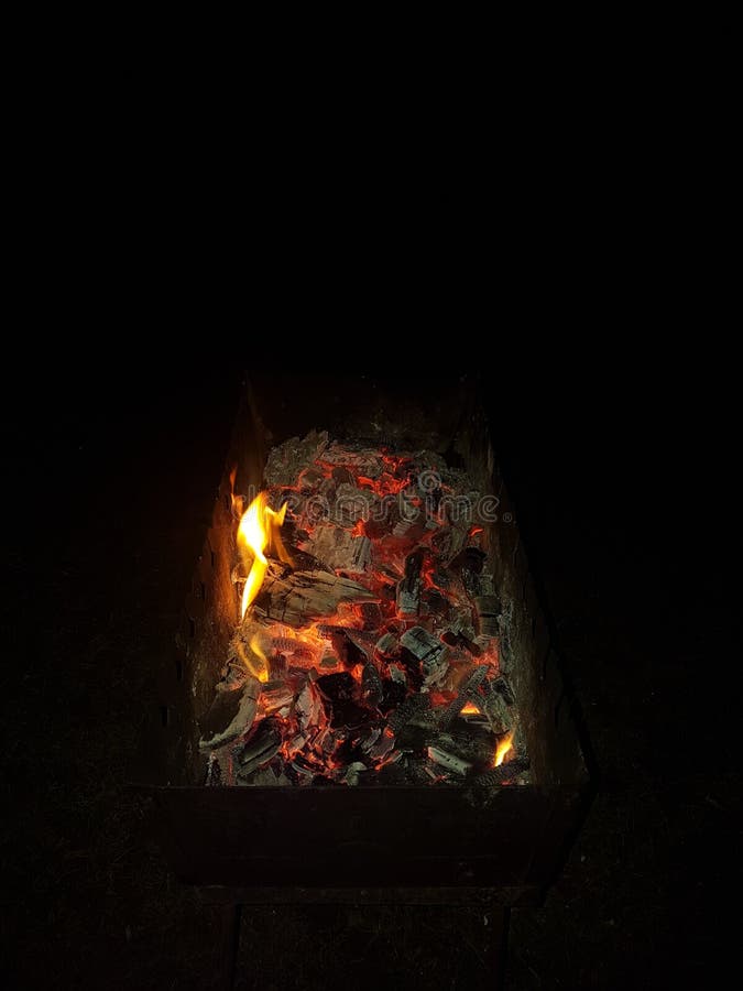 Grill fire at night stock image. Image of screenshot - 227982283