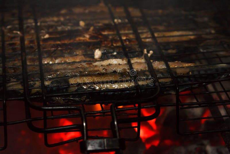 Grill Fish Fire Mackerel Food, Meal Stock Photo - Image of grilled ...