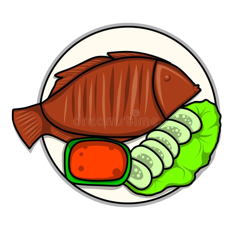 Grill Fish and Fried Fish on a Plate with Fresh Vegetables on a Plate ...