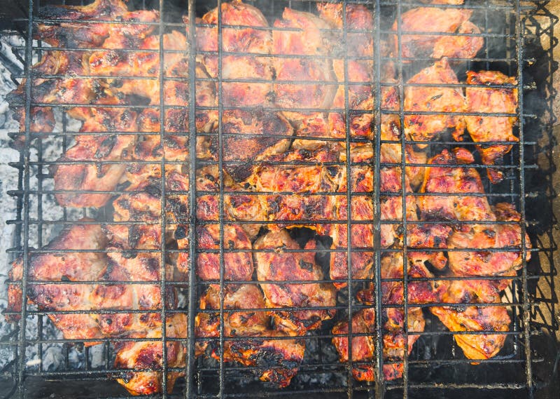 A Grill Full of Cooked Chicken Stock Image - Image of barbeque, full ...
