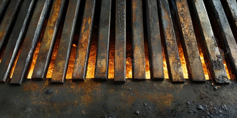 Grill Grates with Glowing Embers, Showcasing Heat and Texture of a ...
