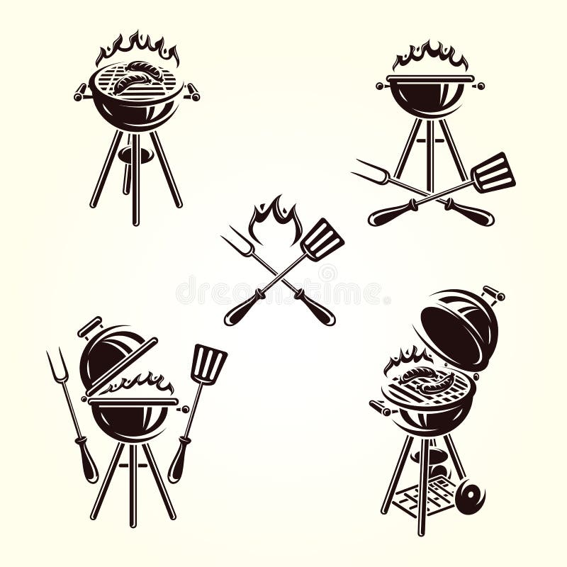 Grill Labels and Elements Set. Collection Icon Grill Stock Vector ...