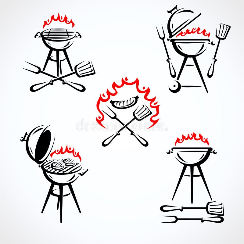 Grill Labels and Elements Set. Collection Icon Grill Stock Vector ...