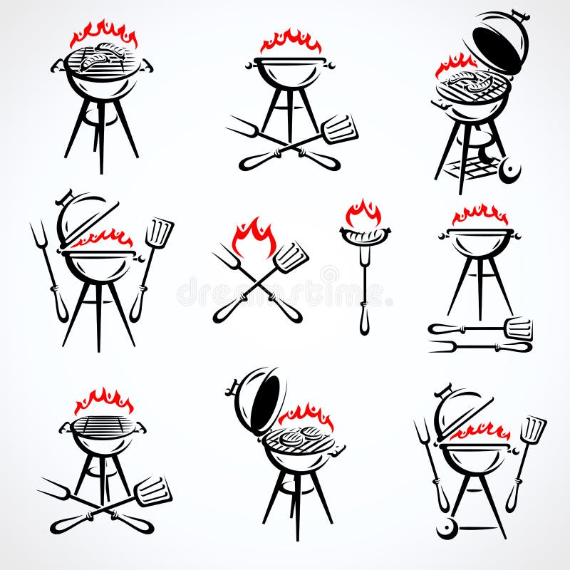Grill Elements Set. Collection Icon Grill Stock Vector - Illustration ...