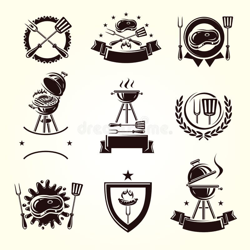 Grill Labels and Elements Set. Collection Icon Grill Stock Vector ...