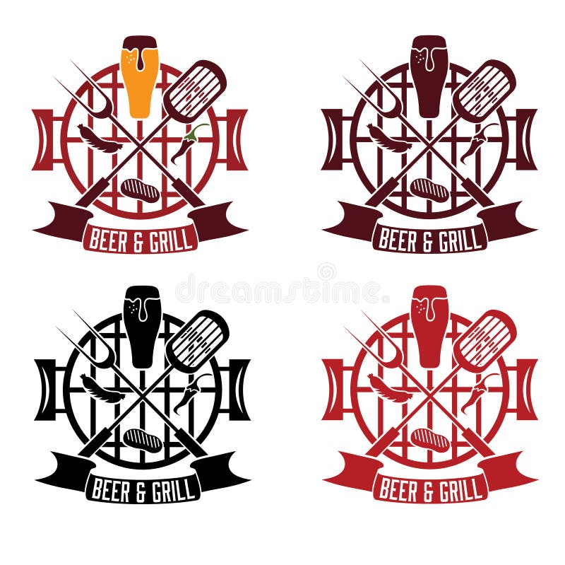 Grill Labels Set Design with Ribbon Banner Stock Vector - Illustration ...