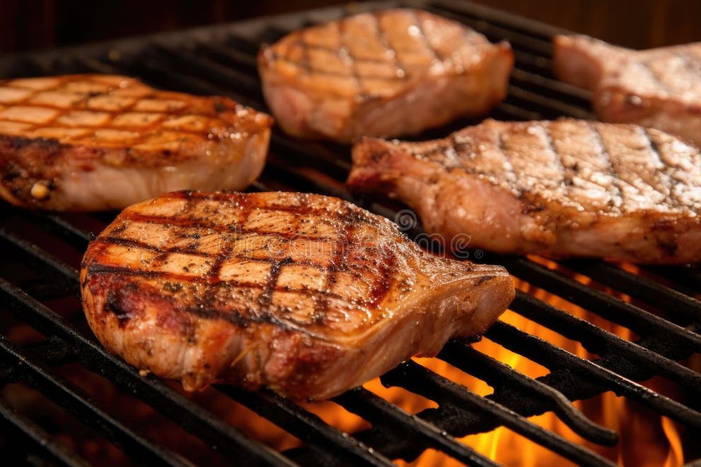 Grill Marks Visible on a Pile of Grilled Pork Chops Stock Image - Image ...