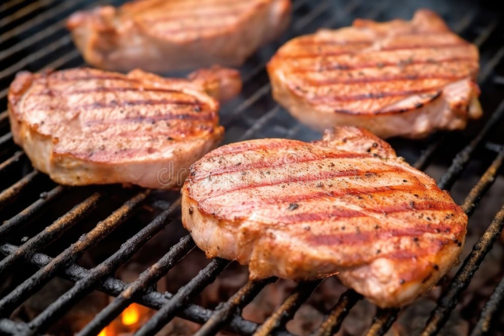 Grill Marks Visible on a Pile of Grilled Pork Chops Stock Image - Image ...