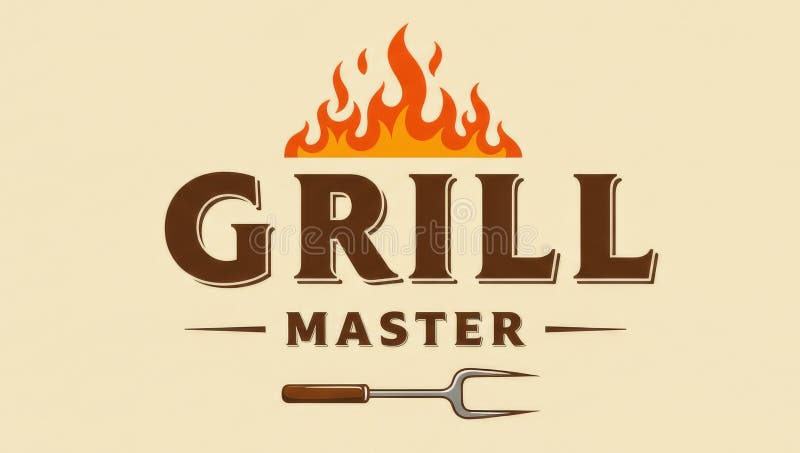 Grill Master BBQ Logo with Flame and Fork Icon Design Stock Illustration - Illustration of ...