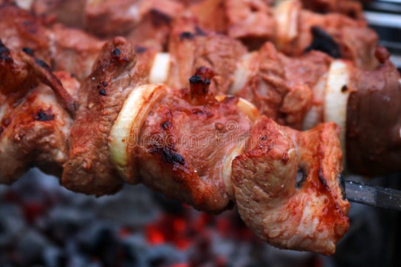 Grill Meat Barbeque on Fire. Stock Photo - Image of kebab, steak: 103384904