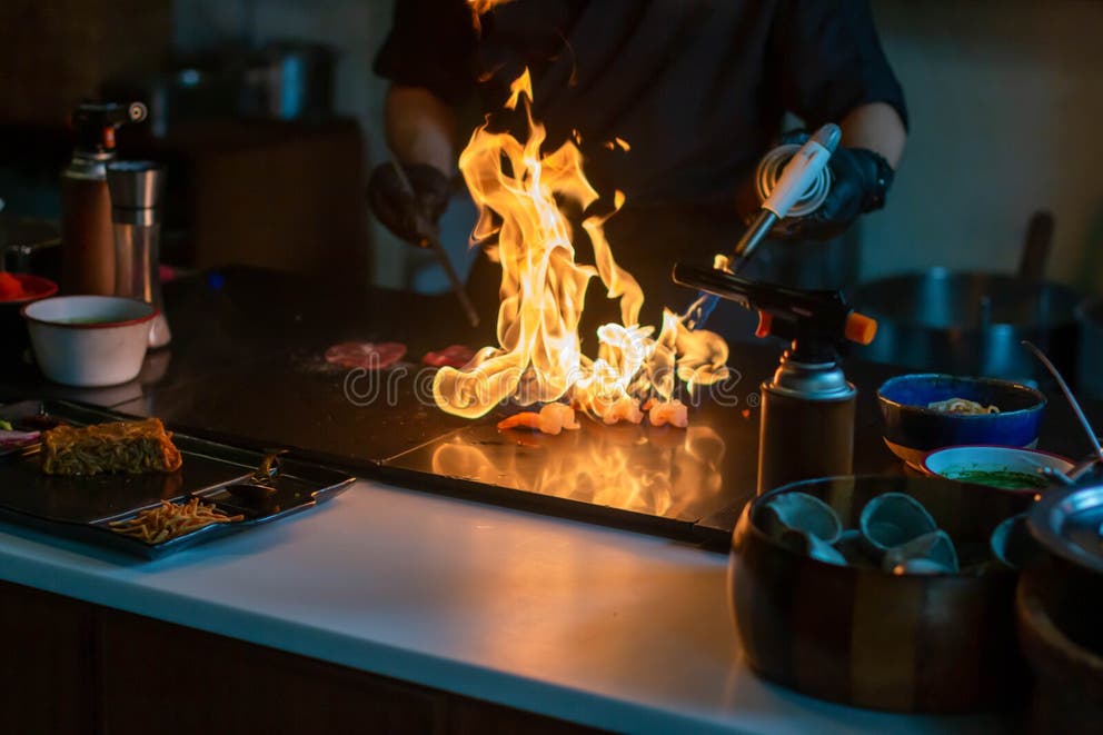 Grill Meat with Torch by Chef, Fire Stock Image - Image of food, fire ...