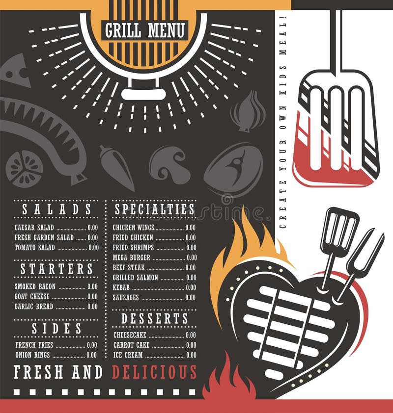 Grill Menu Retro Poster Design Template Stock Vector - Illustration of ...