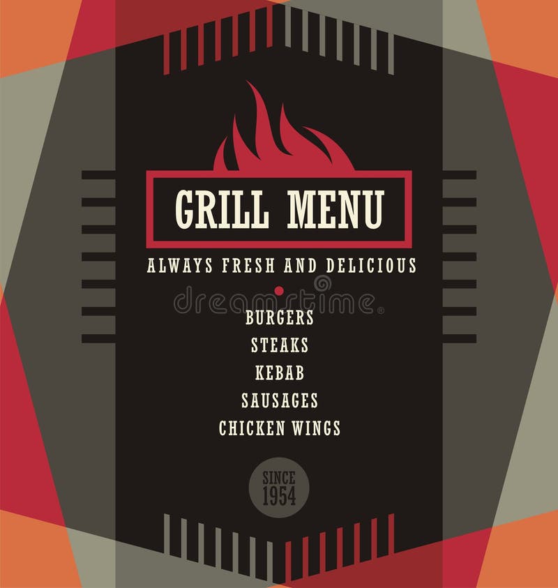 Grill Menu Retro Poster Design Template Stock Vector - Illustration of ...