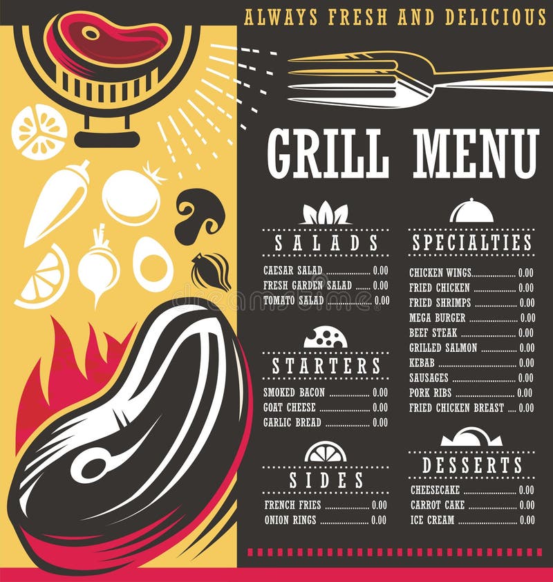Grill Menu Retro Poster Design Template Stock Vector - Illustration of ...