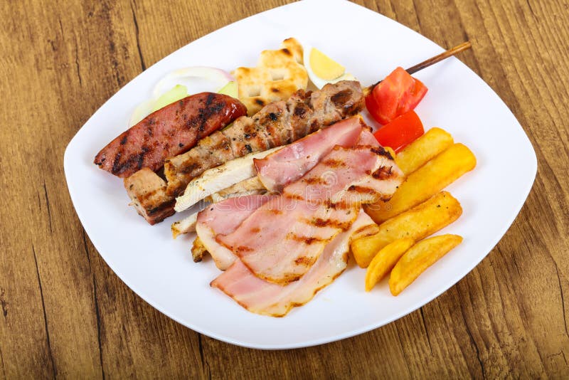Grill mix stock photo. Image of plate, pork, barbecue - 111763974