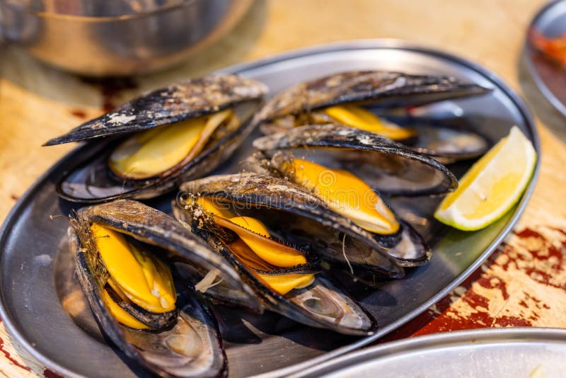 Grill Mussel Dish in Market Stock Photo - Image of grilled, vegetable ...