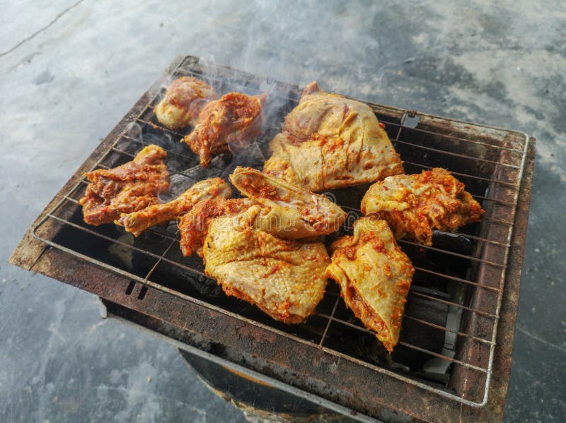 Grill Part of Chicken for Barbecue Stock Photo - Image of dark ...