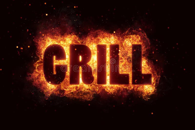 Grill Party Text on Fire Flames Explosion Stock Illustration ...