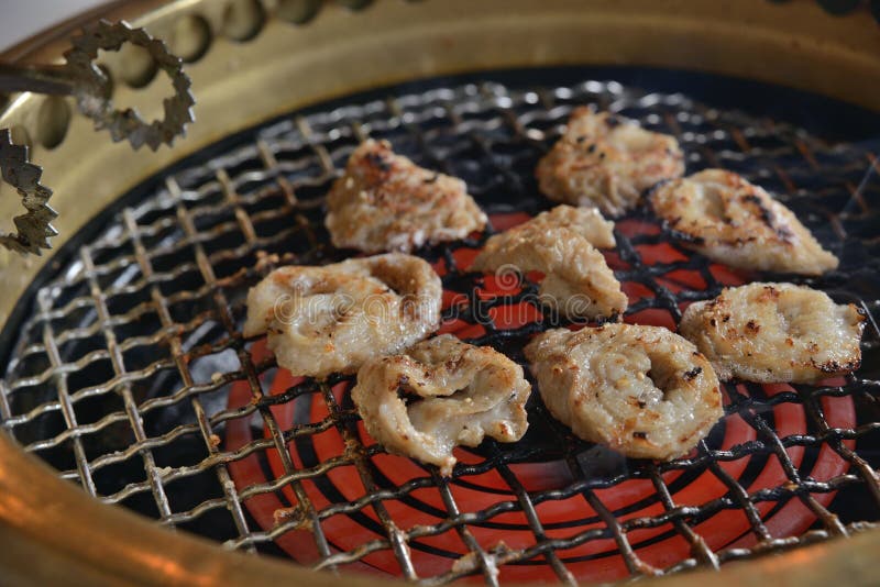Grill Pork colon stock image. Image of food, mesh, meat - 91760017