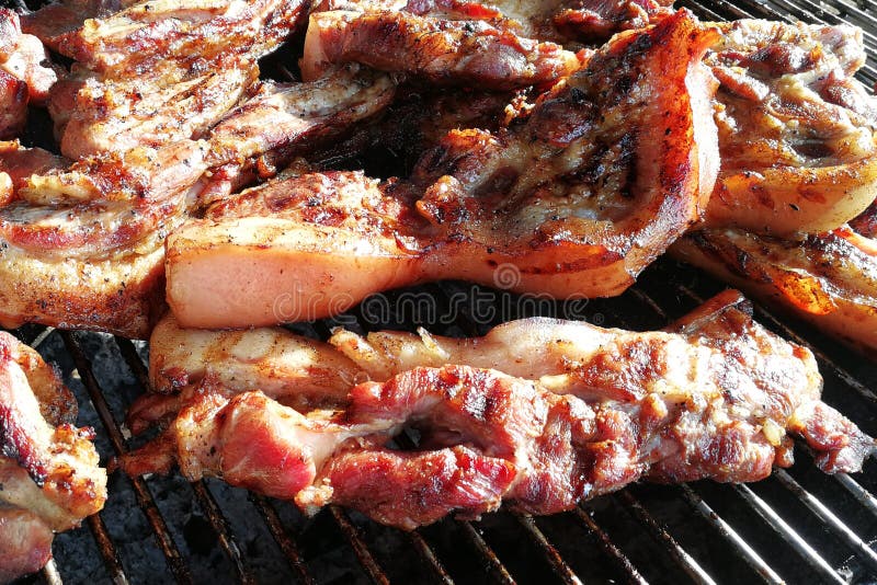 Grill Pork on Grid for Big Party Stock Photo - Image of barbeque ...