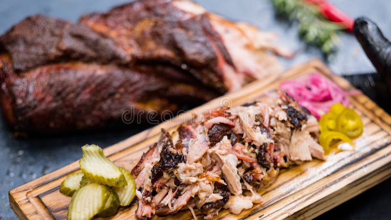 Grill Restaurant Menu Pulled Pork Wooden Board Stock Image - Image of ...