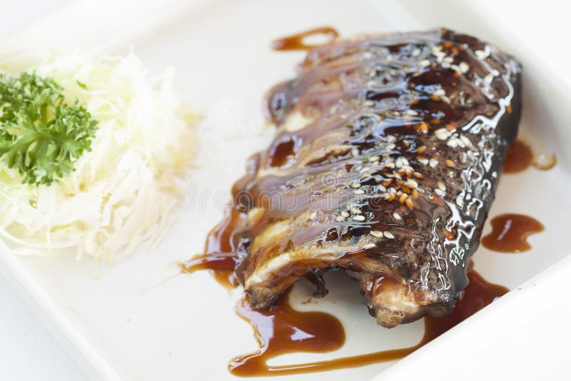 Grill saba fish stock photo. Image of salad, cooked, sauce - 68891466