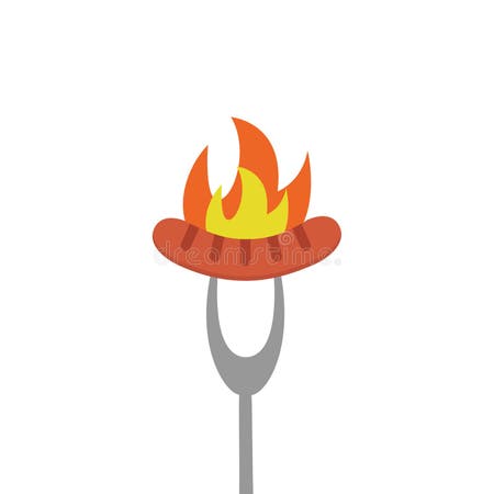 Grill sausage on fire stock illustration. Illustration of fork - 84643220