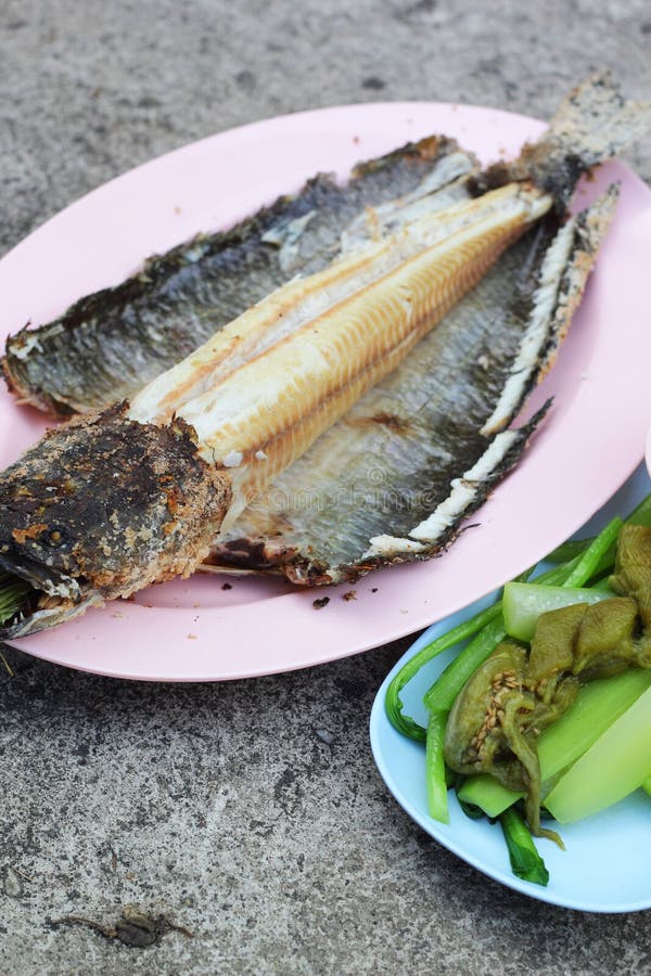 Grill Snake Head Fish with Salt Coated Stock Photo - Image of barbecued ...