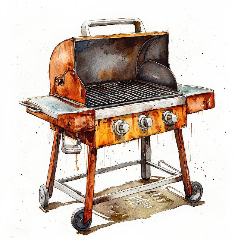 Grill with Three Burners and a Grill Grate Stock Image - Image of food ...