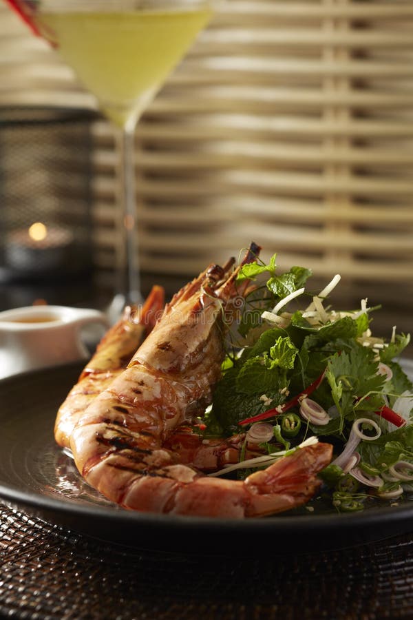 Grill Tiger prawns salad stock image. Image of grilled - 50088843
