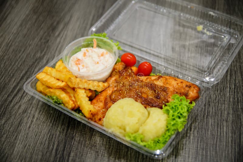 Fried Chicken Chop in a Container Box Stock Image - Image of asian ...