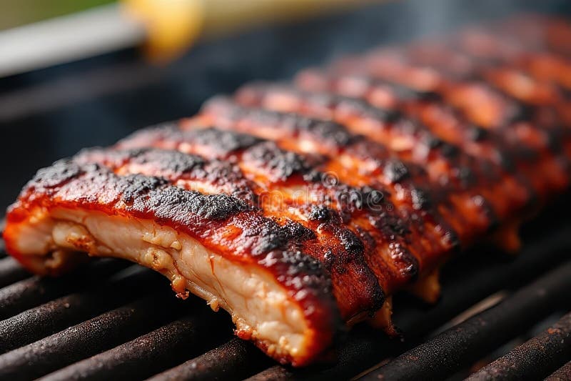 Grilled Baby Back Ribs Sizzling on the Barbecue Stock Illustration ...