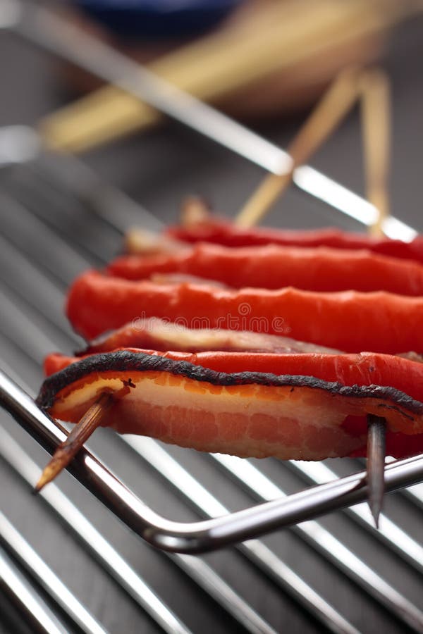 Grilled Bacon and Red Pepper Stock Image - Image of meal, bell: 16413105