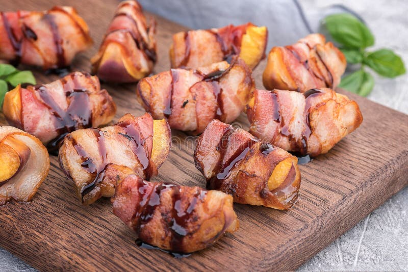 Grilled Bacon Wrapped Peach Stock Image - Image of canape, cuisine ...