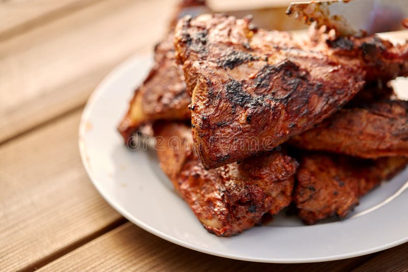 Grilled Barbecue Meat Stack on Plate Stock Image - Image of concept ...