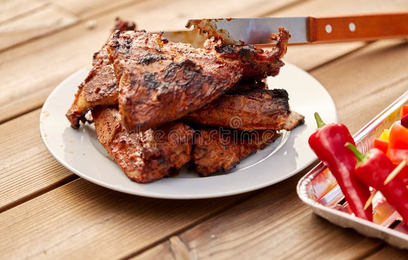 Grilled Barbecue Meat Stack on Plate Stock Image - Image of cooking ...