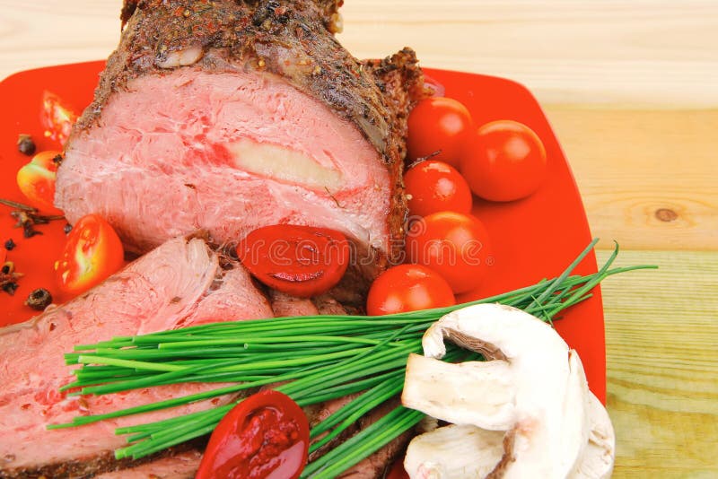 Grilled Barbecue on Red Dish Stock Image - Image of barbecue, bottle ...