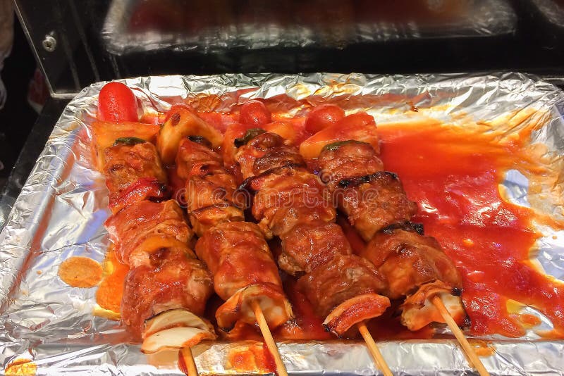 Grilled Barbecue with Red Sauce Stock Image - Image of dinner, beef ...