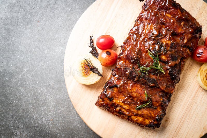 Grilled barbecue ribs pork stock photo. Image of background - 216597586