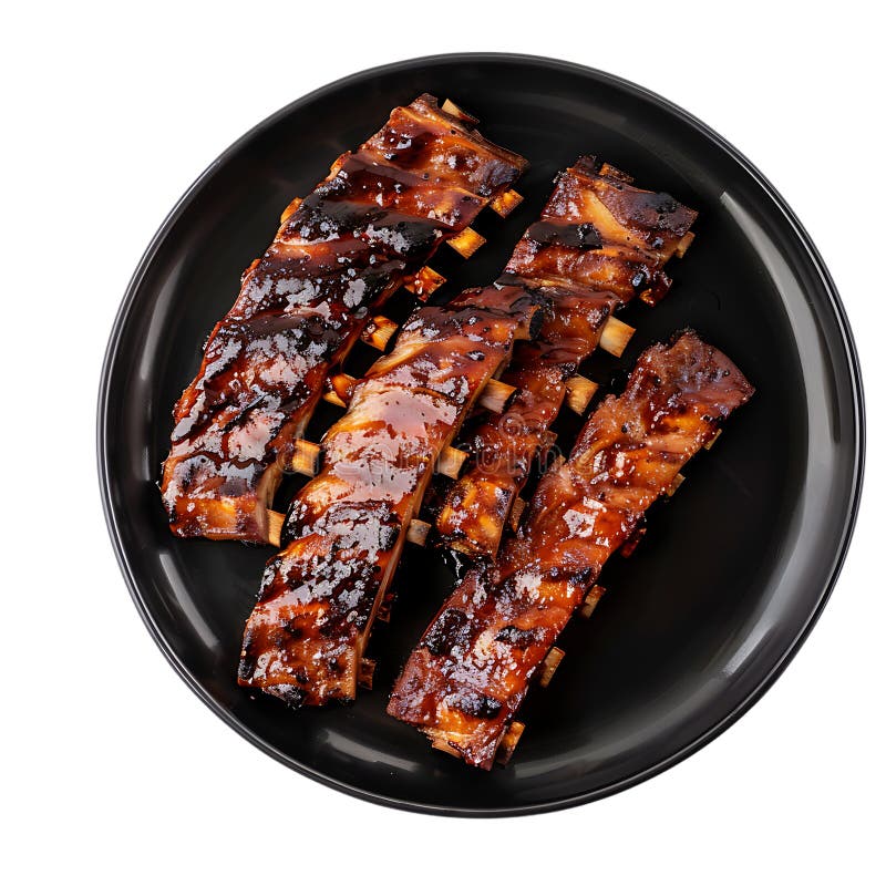Grilled and Barbecue Ribs Pork in Black Plate Stock Illustration ...