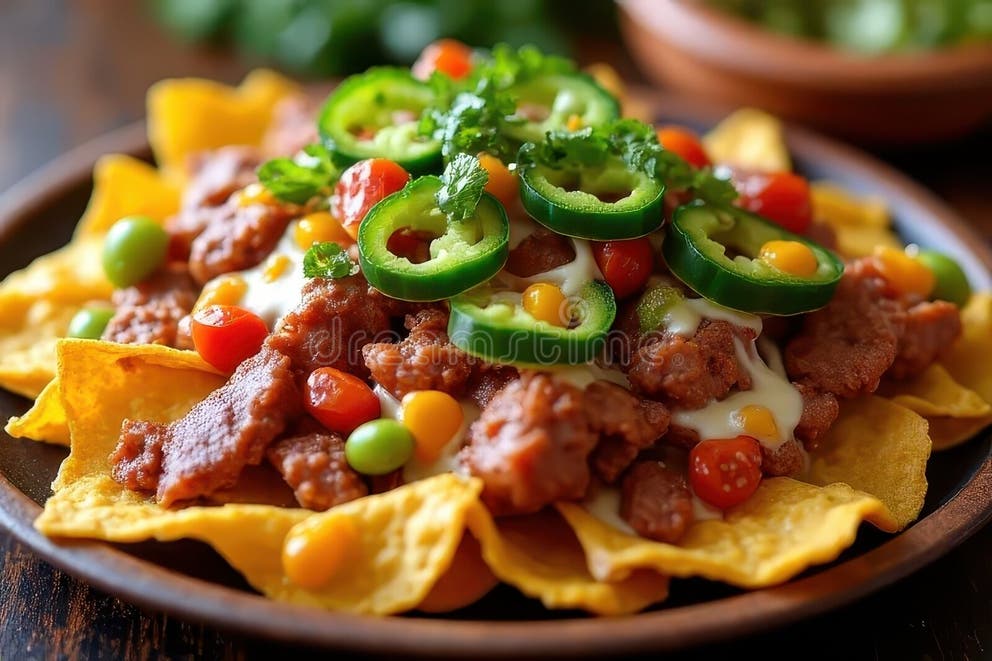 Grilled BBQ Nacho Dish stock illustration. Illustration of food - 372271420