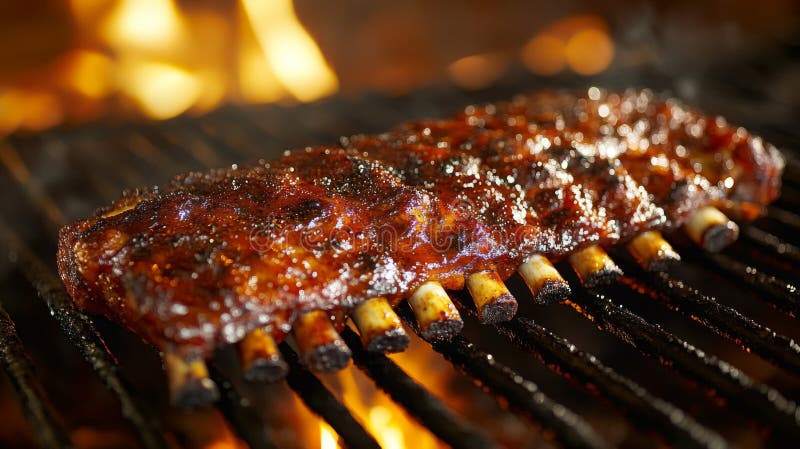 Grilled BBQ Ribs on a Grill with Flames Stock Illustration ...