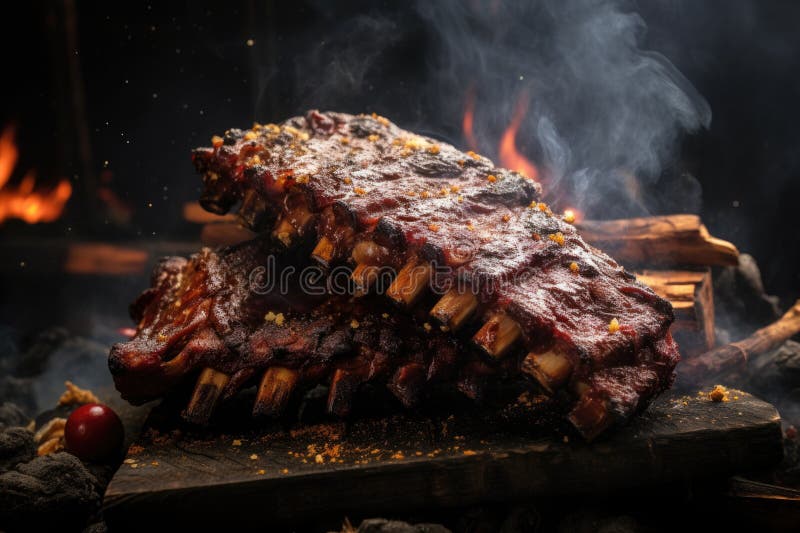 Grilled Bbq Ribs with Smoke in the Air Stock Illustration ...