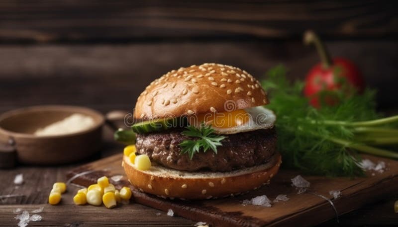 Grilled Beef Burger on Fresh Rustic Bread Generated by AI Stock Photo ...