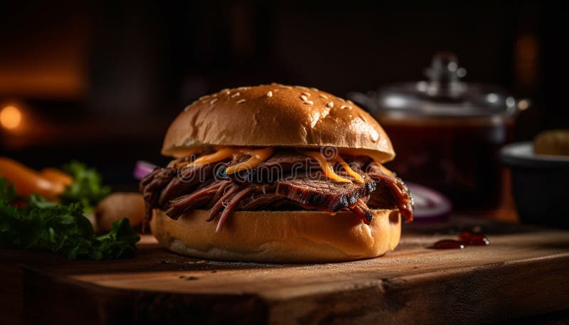 Grilled Beef Burger on Rustic Bread Bun Generated by AI Stock ...