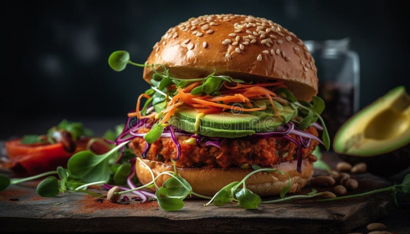 Grilled Beef Burger on Rustic Ciabatta Bun Generated by AI Stock Photo ...